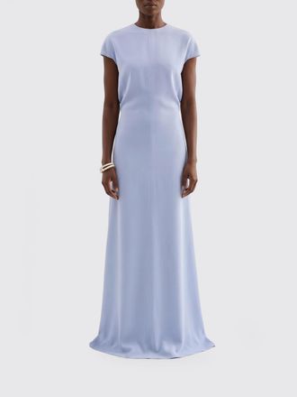Jil Sander Robe de soir&eacute;e longue en satin avec manches courtes et fente arri&egrave;re