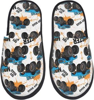 Generic Unisex Pantoufles en Feutre Camion de voiture Monstre bleu Chausson Maison &eacute;l&eacute;gant Chaussons en Peluche pour Homme Femme Int&eacute;rieur L