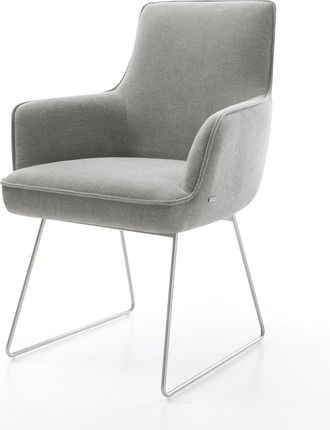 DELIFE Esszimmerstuhl Heira-Flex mit Armlehnen Strukturstoff Soft Grau Kufengestell Edelstahl Taschenfederkern, Esszimmerst&uuml;hle