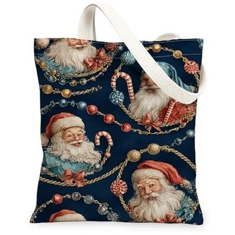 Generic Sacs fourre-tout en toile motif P&egrave;re No&euml;l, sacs de courses r&eacute;utilisables, sacs de courses vintage de No&euml;l, l&eacute;gers et lavables, toile pour cadeaux, voy