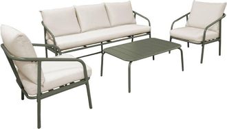 Sweeek Salon de jardin MESSINA en acier. 5 places Kaki / Beige