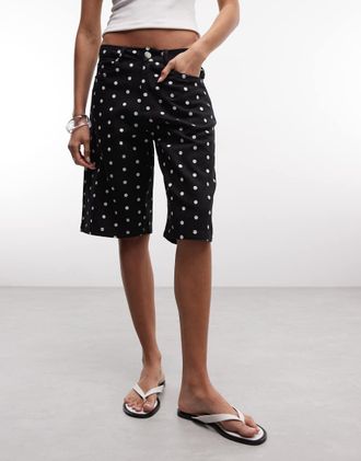 Liquor & Poker Jeans-Jorts in Schwarz mit Polka Dots-Mehrfarbig