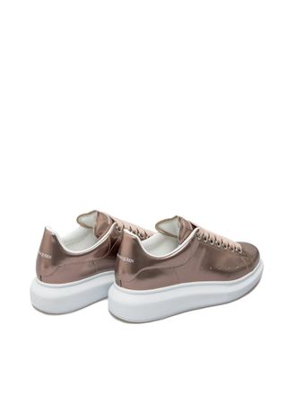 Alexander McQueen Womens Oversized Lace-Up Sneaker Beige Leather Rubber Sole