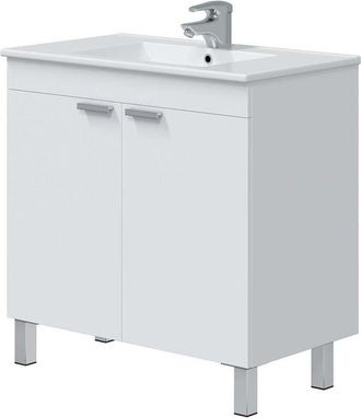PEGANE Meuble de salle de bain coloris Blanc Brillant (Lavabo non inclus)- Longueur 80 x Hauteur 80 x Profondeur 45 cm