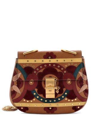 Chlo&eacute; Drew Patchwork Studded Leather with Suede Small crossbody bag - Marron