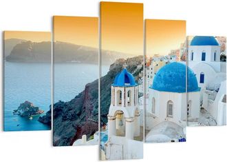 Arttor Bilder auf Leinwand 150x100cm Leinwandbild Santorini Griechenland Urlaub Insel Groß XXL Wanddeko Bild Schlafzimmer Set 5 teilige Wandbilder Dekoration