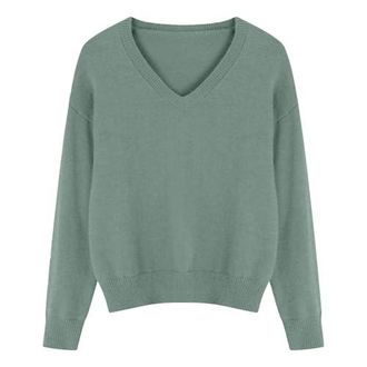 Generic Pull Cachemire Femme Chic et Elegant Laine Ample Pulls Fin Femmes Manche Longue Grande Taille Tops Couleur Unie Hauts Pull en Tricot Femme Hiver Col V