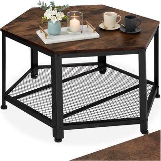 TecTake ausgefallener Couchtisch Holz und Metall, Wohnzimmertisch mit Stauraum, Beistelltisch Couch sechseckig, 86,5 x 75 x 46,5 cm, Coffee Table, M&ouml;bel - Ind