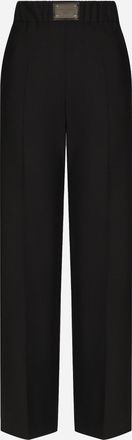 Dolce & Gabbana Ausgestellte Hose Aus Wolle Mit Logoplakette - Frau Hosen Und Shorts Schwarz Wolle 36