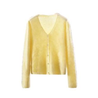 Generic Cardigan en laine de mouton et cachemire sans couture pour femme Col en V Manches longues Tricot &agrave; simple boutonnage, jaune clair, Taille S