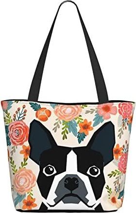 AOOEDM Sac &agrave; provisions color&eacute; pour femme avec fleurs et chien 33 x 28 x 17 cm. Le cadeau parfait pour la Saint-Valentin. Cest de la Saint-Valentin pour mama
