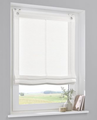 Kutti Heimtextilien Raffrollo Areggo Wei&szlig;/Offwhite - Halbtransparentes Raffrollo ohne Bohren | inkl. Fensterhaken & Beschwerungsstangen - Gr. 45 x 130 cm