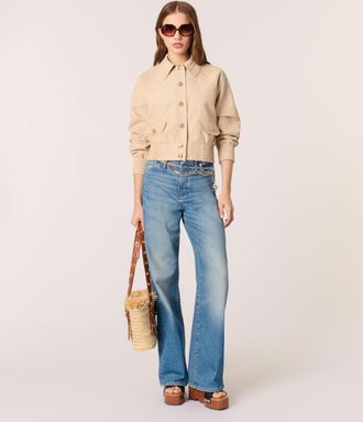 Maje Blouson Bomber En Lin Et Coton - Beige - Taille 40 - Maje