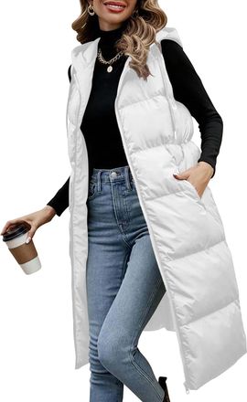 Fengbay Oversize Damen Steppweste Lang Unterhalb des Knies mit Kapuze &Auml;rmellos Winterweste Daunenf&uuml;llung Leicht Warm Outdoorweste &Uuml;bergangsweste f&uuml;r Herbst un