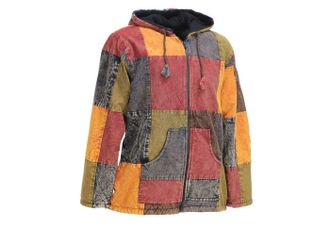 Kunst und Magie Kapuzenfleecejacke Patchwork Jacke Baja Hoodie alternativ Kapuzenjacke +Fleecefutter Fair