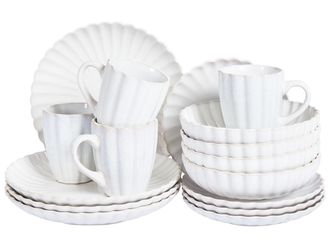 Beliani Tafelservice f&uuml;r 4 Personen Steinzeug cremewei&szlig; 16-teilig Geschirr Set Nettle