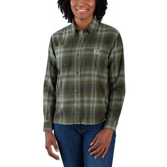 Carhartt Work in Progress Damen Loose Fit Langärmeliges Kariertes Flanellhemd Shirt, Basil, XS