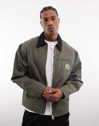 Carhartt Work in Progress OG Detroit - Jacke in Khaki mit kontrastierendem Kragen-Gr&uuml;n