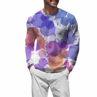 Generic Chemise gaufr&eacute;e &agrave; manches longues pour homme - T-shirt long - Couleur d&eacute;grad&eacute;e - Col rond - Respirant - D&eacute;contract&eacute; - Pour un usage quotidien - Pour l