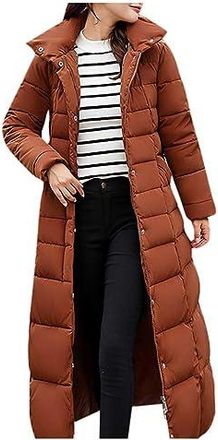 Generic Vestes pour femmes 2026 Manteau &agrave; capuche long rembourr&eacute; avec poches, marron, 3XL