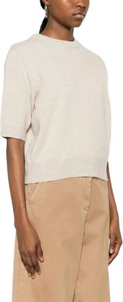 Brunello Cucinelli Femme, Pulls, Beige, Taille: 40 FR Pull en cachemire &agrave; manches courtes
