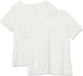 Amazon Essentials Damen Kurzärmeliges T-Shirt mit V-Ausschnitt (erhältlich in Übergröße), 2er-Pack, Weiß, 2X
