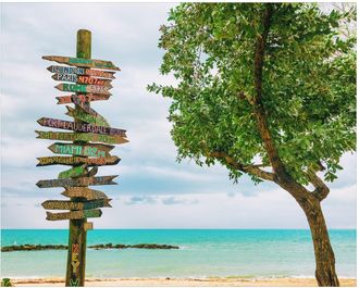 Wallario Poster - Wegweiser im Paradies in Premiumqualit&auml;t, Gr&ouml;&szlig;e: 40 x 50 cm