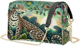 Mnsruu Sacs à bandoulière pour femme, motif léopard entouré de verdure luxuriante, sacs à main en cuir