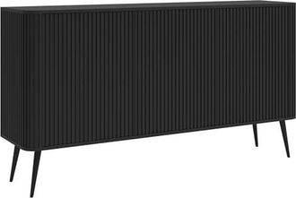 Selsey Kommode Aufbewahrungsschrank 3 Türen Schrank Gerillt Push to Open Soft Close Schwarz Schwarze Beine Ovarlo