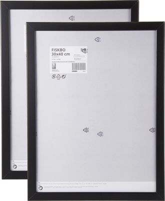 IKEA Bilderrahmen Fiskbo in 30x40cm, schwarze Faserplatte mit Polystrol-Scheibe - 2 Stück