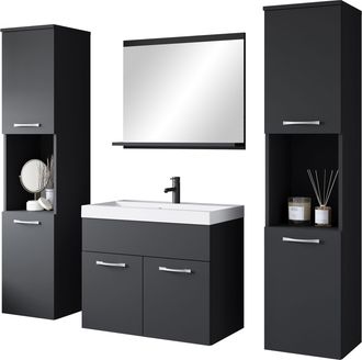 Mirjan24 Badm&ouml;bel Set Montreal XL mit Waschbecken und Siphon, Badezimmer Komplett, im Set Spiegel, Waschtisch, 2X Hochschrank, H&auml;ngeschrank, M&ouml;bel f&uuml;r Bad (Sch