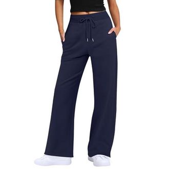 Generico Pantalon de yoga &agrave; jambe large pour femme - Contr&ocirc;le du ventre - Taille haute &eacute;lastique - Pantalon de surv&ecirc;tement extensible avec poches et cordon de 