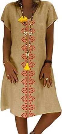 ORANDESIGNE Femmes Cr&acirc;ne Imprimer Taille Plus Casual Tenue D&eacute;contract&eacute;e Col V &Agrave; Manches 3/4 Robe A Kaki 38