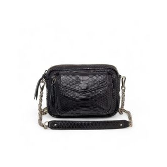 CLARIS VIROT Python Schwarze Umh&auml;ngetasche mit Silberner Kette - - Bags - Damen - Schwarzk - ONE SIZE