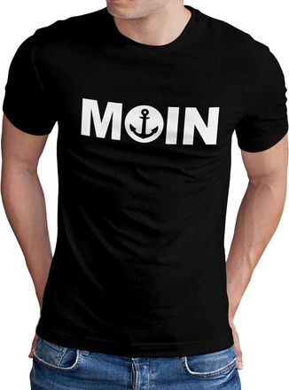 OM3 Moin mit Anker T-Shirt - Herren - Slogan Meer Spruch K&uuml;ste Statement Norden - Schwarz, XXL
