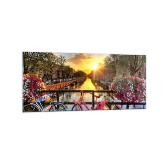 Arttor Wandbilder Dekoration Wohnzimmer Bikes Kanal Amsterdam Architektur Panorama Bilder auf Glas 120x50cm Glasbild Schlafzimmer K&uuml;che Wand Kunstdruck Art G