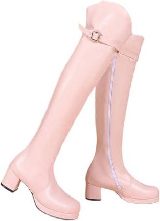 Generic Bottes au-dessus du genou pour femme - Talon épais - Bout rond - Extensible - Style streetwear, Pnnrk, 39.5 EU