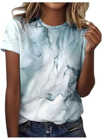 Generic T-shirt pour femme Printemps et &Eacute;t&eacute; Color&eacute; Imprim&eacute; Manches Courtes O-Neck, Marine, XXL