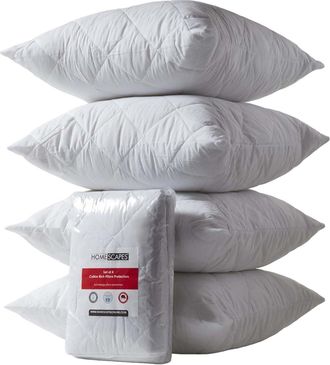 Homescapes 4er-Set Gesteppte Kissenschoner 60x60 cm, wattierte Polycotton-Kissenschonbezüge hypoallergen