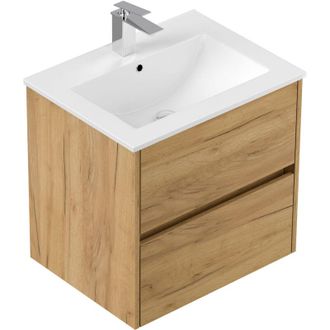 Magnolia Home Badm&ouml;bel Taifun und Waschtisch 60cm 2 Greifraum SoftClose Ausz&uuml;ge eiche gold