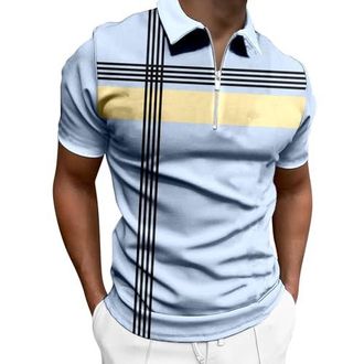 Generic Polo d&eacute;contract&eacute; &agrave; manches courtes pour homme - Ray&eacute; - Couleur assortie, bleu clair, XXL