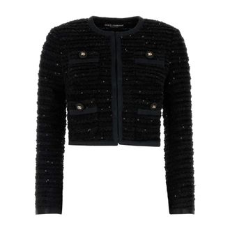 Dolce & Gabbana Schwarzer Tweed-Blazer f&uuml;r M&auml;nner - - Jackets - Damen - Schwarzk - XS