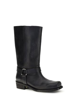 Golden Goose Womens Leather Biker Boots Black Calf Bos Taurus