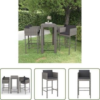 vidaXL vidaXL Barstuhl - 5-tlg. Gartenbar-Set mit Kissen Poly Rattan Grau