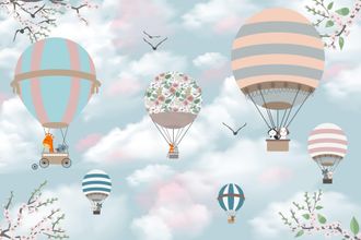 OEM Carta Da Parati Fotografica Per Bambini Con Palloncini E Animali Tra Le Nuvole Dwk236 200x135