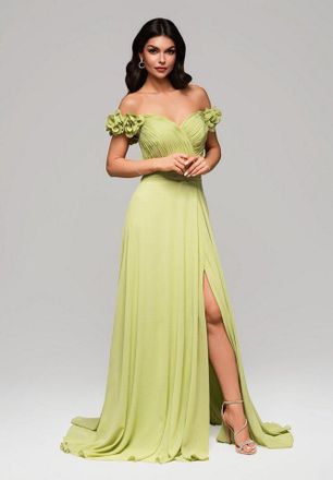 Ombre Abendkleid Elegantes Off-Shoulder-Abendkleid mit Blumenärmeln und Schlitz Hoher Beinschlitz