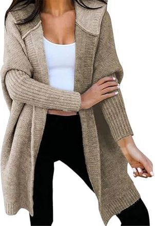 Generic Pull à capuche pour femme ouvert sur le devant à manches longues en tricot avec blocs de couleurs, Abricot Kaki, XL