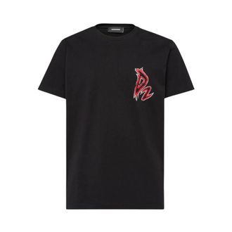 Dsquared2 Homme, Tops, Noir, Taille: M T-shirt Minimaliste avec Imprimé Diable Graphique