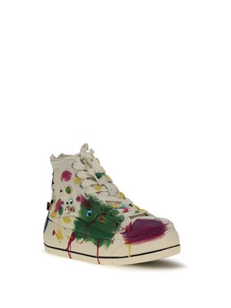 R13 Womens High Top Sneakers Off White Paint Splatter With Studs