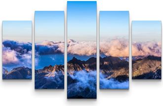 Paul Sinus Art Berge mit weißen und rosa Wolken221 teiliges Wandbild auf Leinwand (Gesamtmaß: 150x100cm)